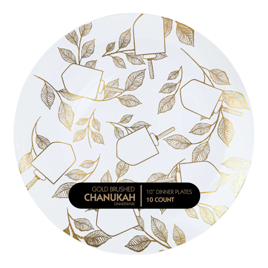 Chanukah 10" Plates White/Gold (10 Count) - Blue Sky Trading