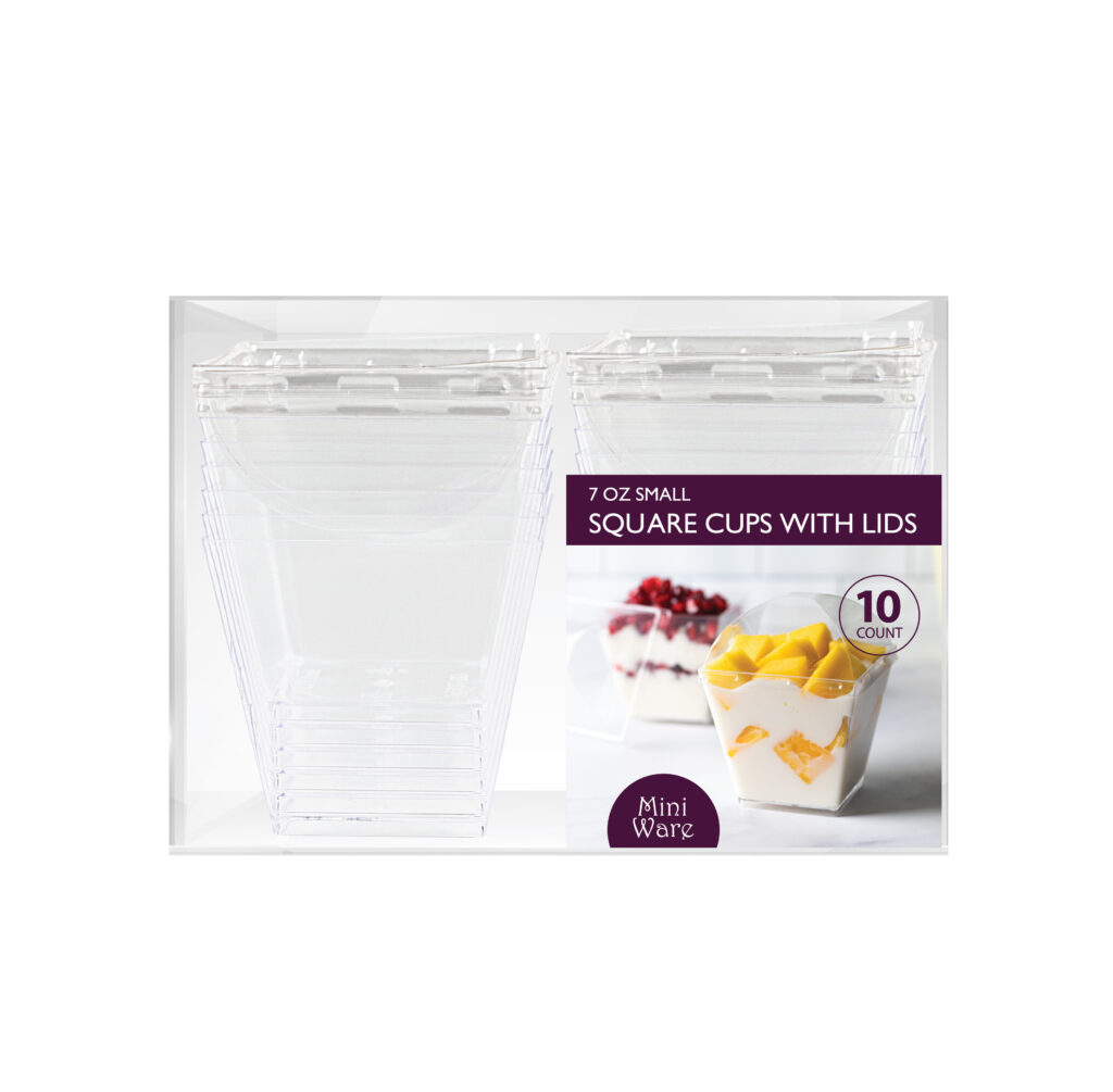 MiniWare 7oz Square Cups With Lids - Blue Sky Trading