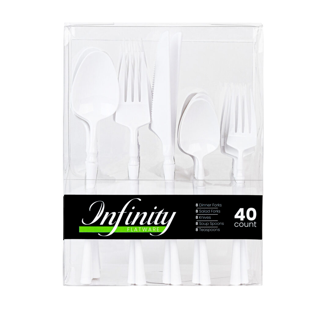 Infinity Flatware White Combo (40 Count) - Blue Sky Trading
