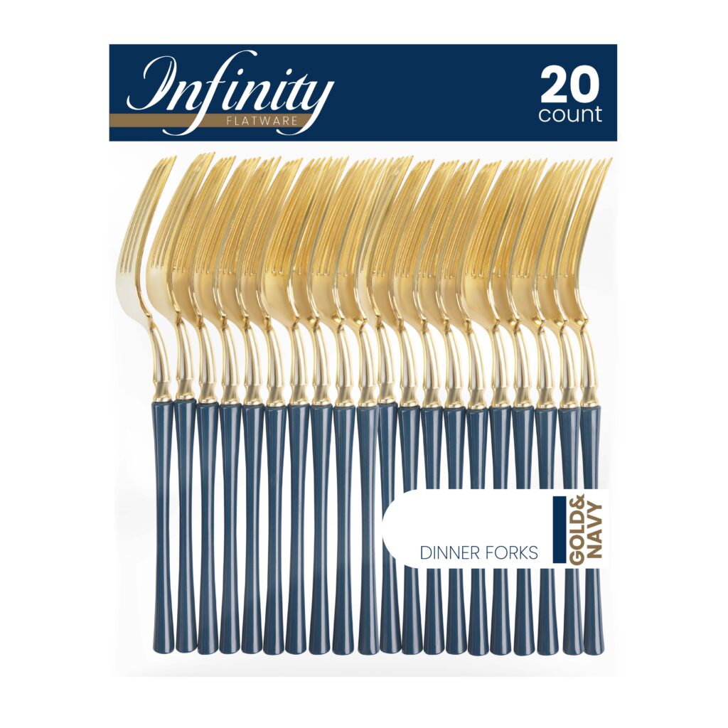 Infinity Flatware Navy/Gold Dinner Forks (20 Count) - Blue Sky Trading