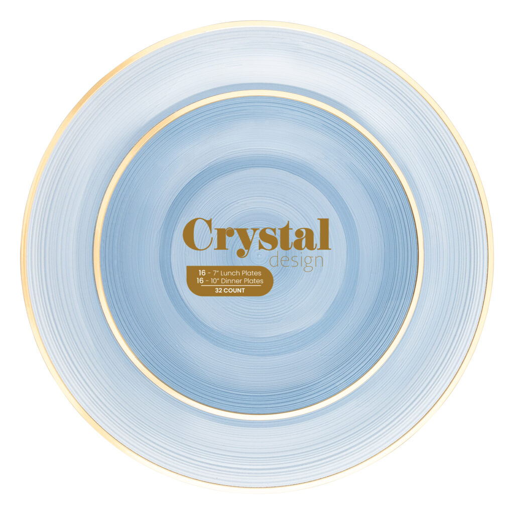 Crystal Design Combo Plates (7" & 10") Blue Transparent with Gold Rim ...