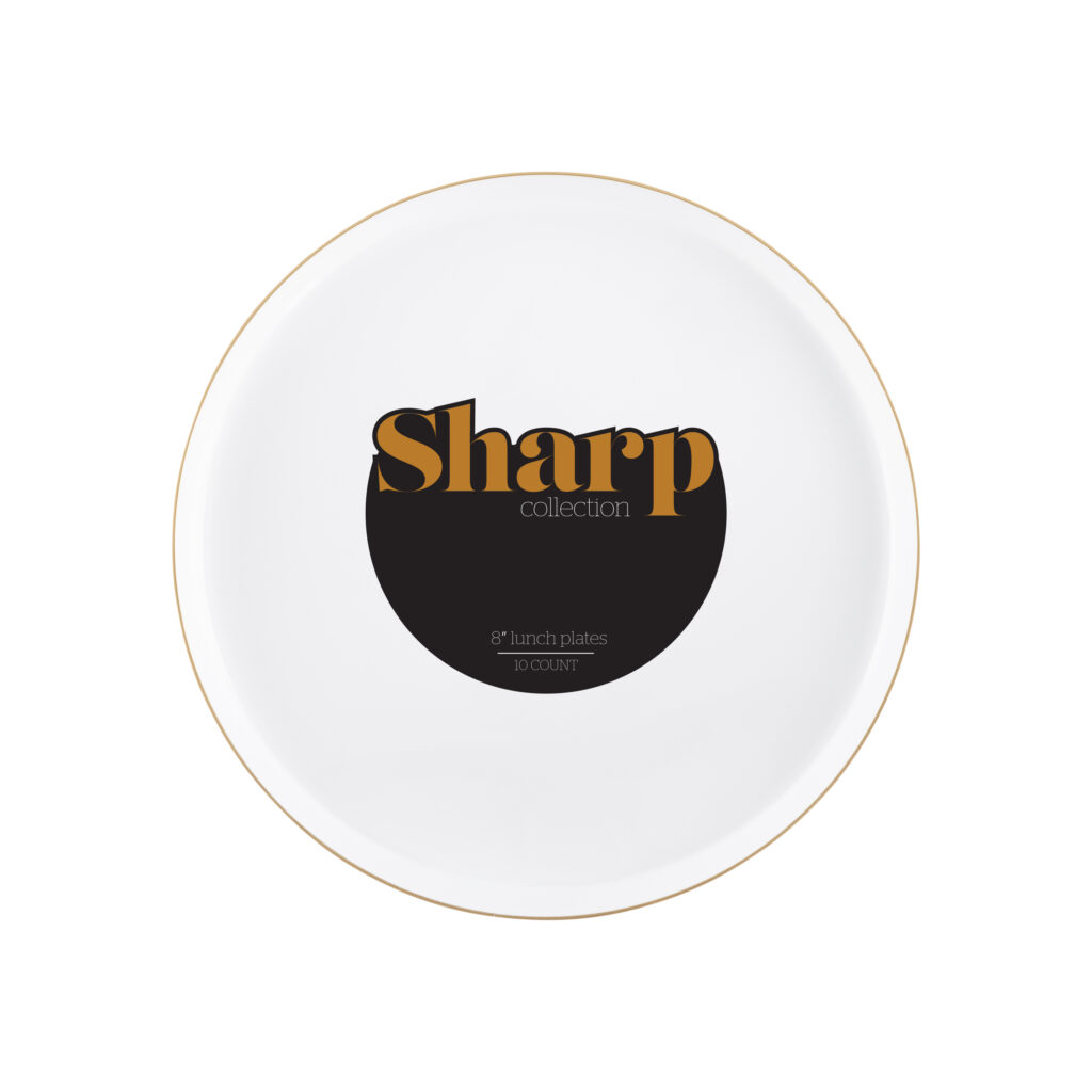Sharp White/Gold 8" Plates (10 Count) - Blue Sky Trading