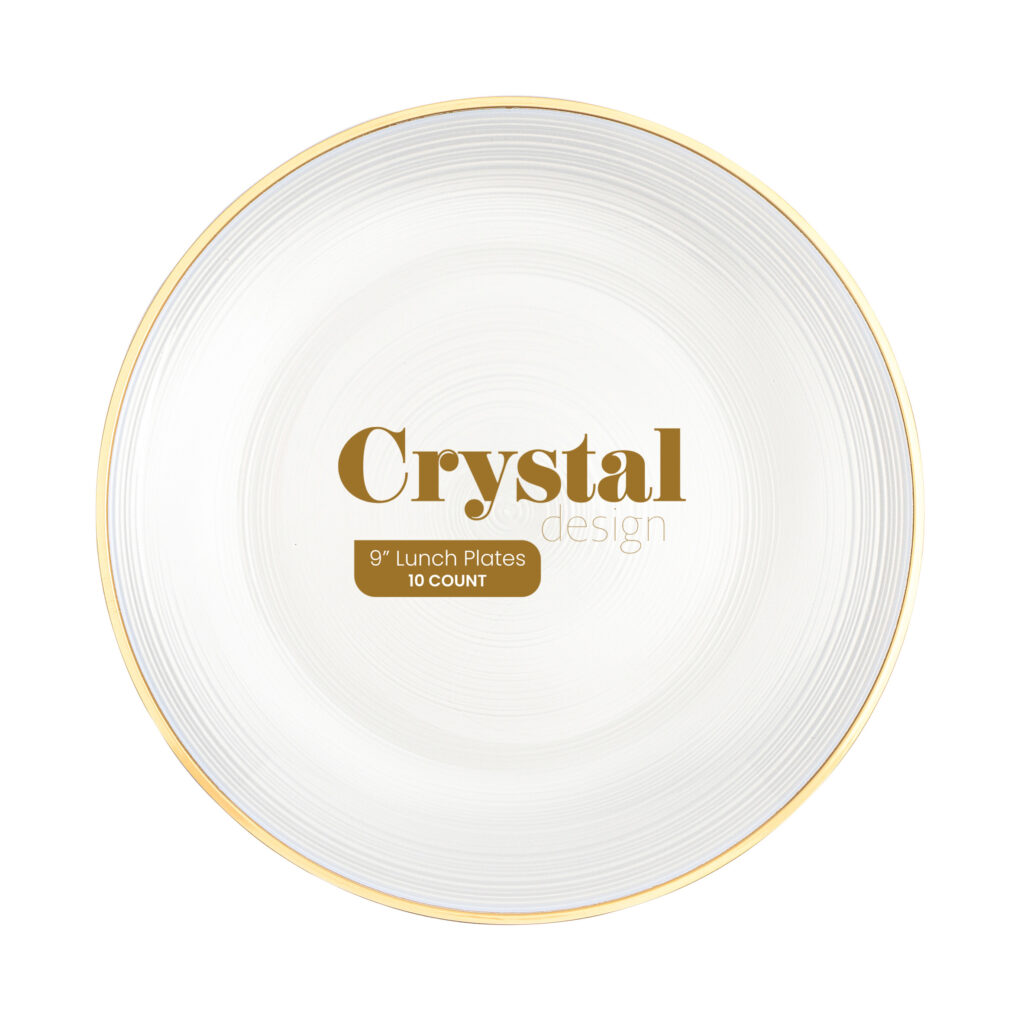 Crystal Design Plates 9" Pearl/Gold Rim (10 Count) - Blue Sky Trading